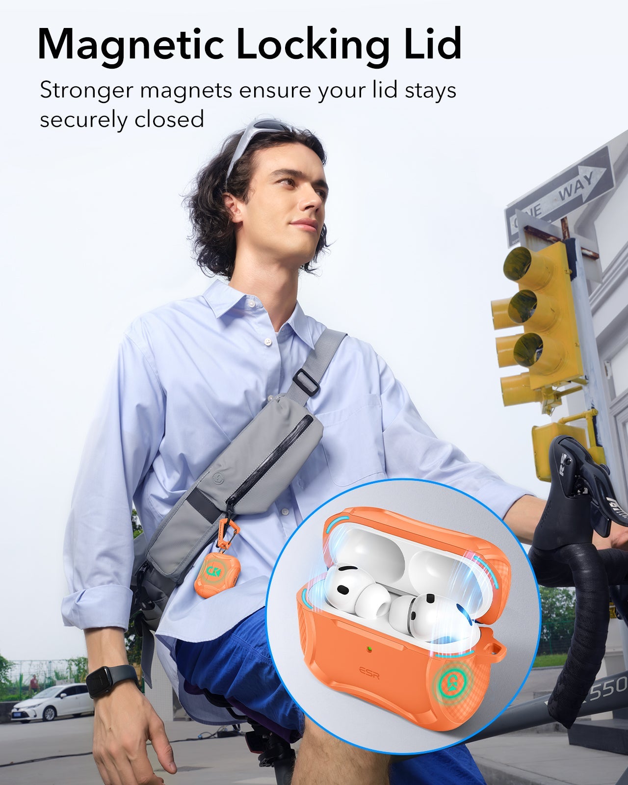 Orange Tough AirPods Pro 3 Charging Case Cover with Keychain | ESR Cyber