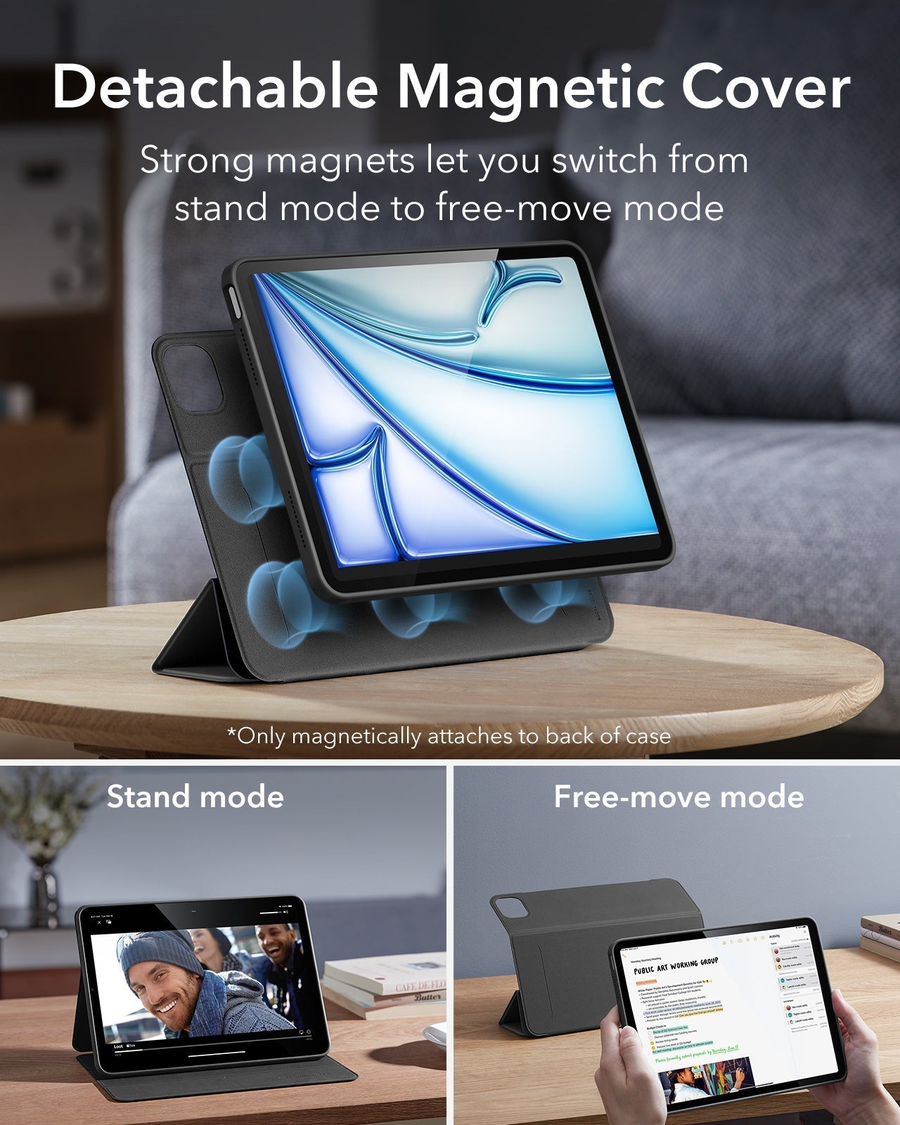 Black iPad Air 11 (M4) Case with Magnetic Back Cover | ESR Rebound Hybrid