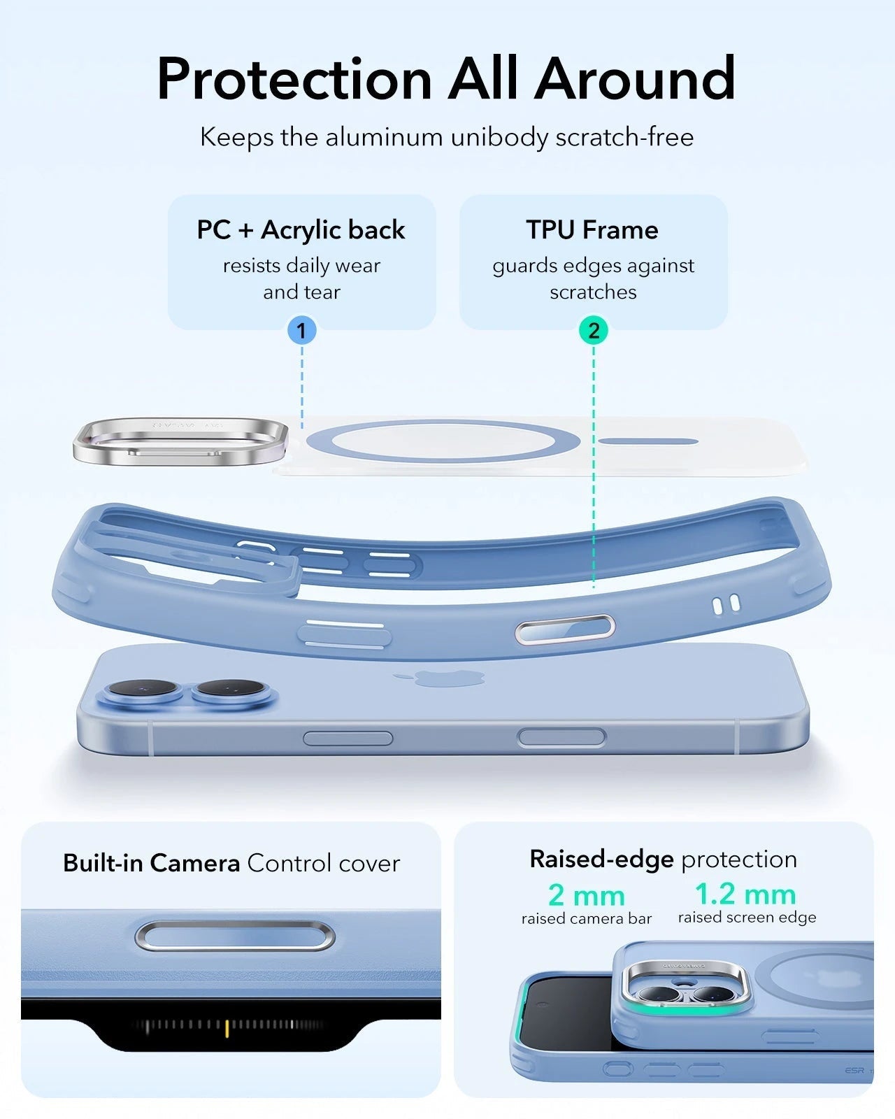 Frosted Light Blue iPhone 17 Hybrid Magsafe Phone Case with Stand | ESR