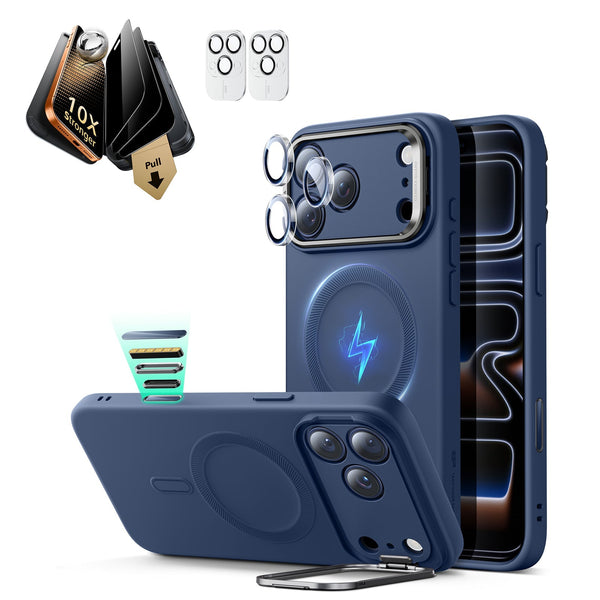 Navy Blue iPhone 17 Pro Eco Silicone Case & Corning Privacy Bundle | ESR